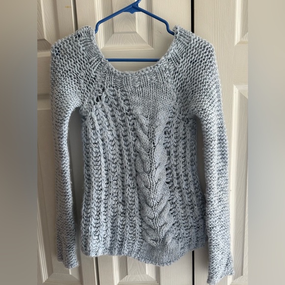 Free People | Sweaters | Free People Light Blue Cable Crewneck Sweater ...